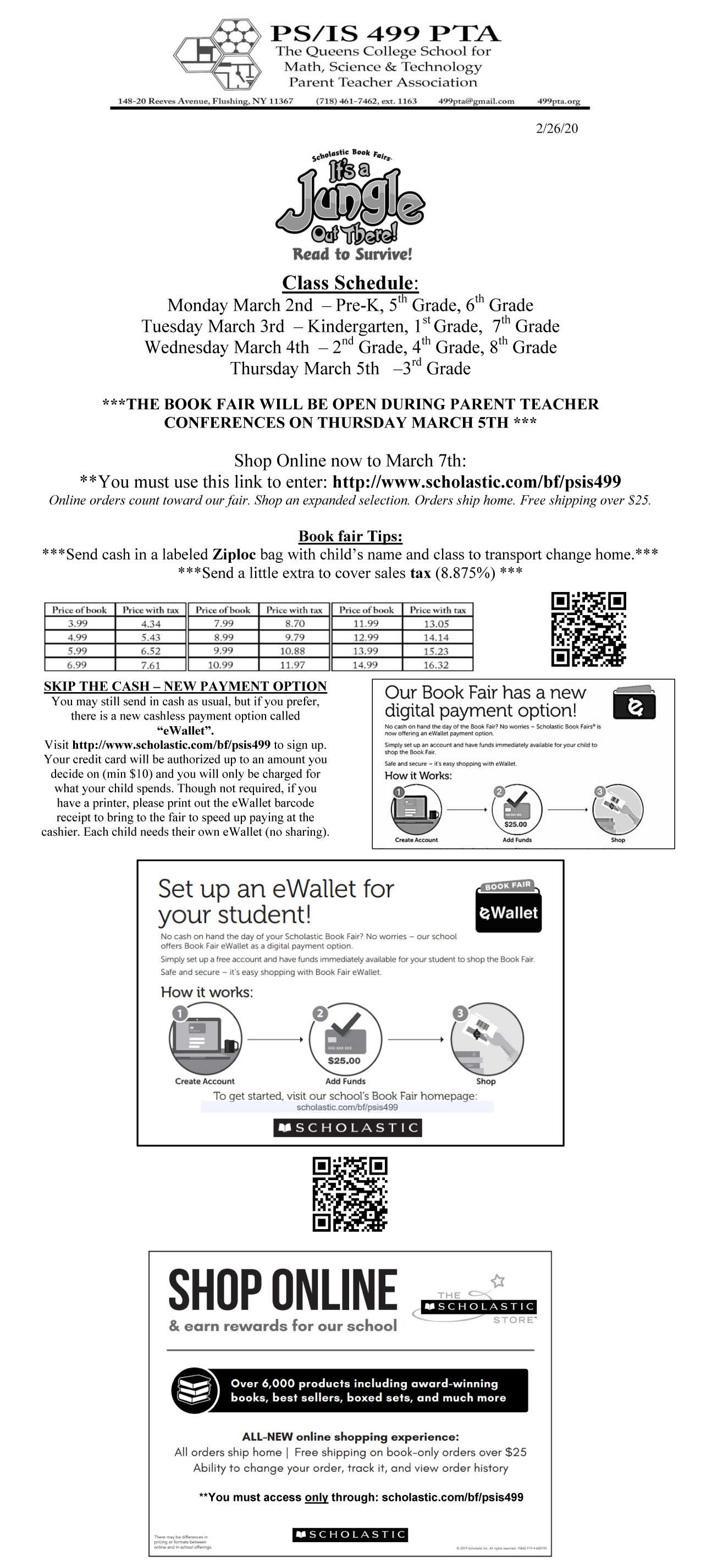Scholastic Book Fair Schedule • PS/IS 499 PTA